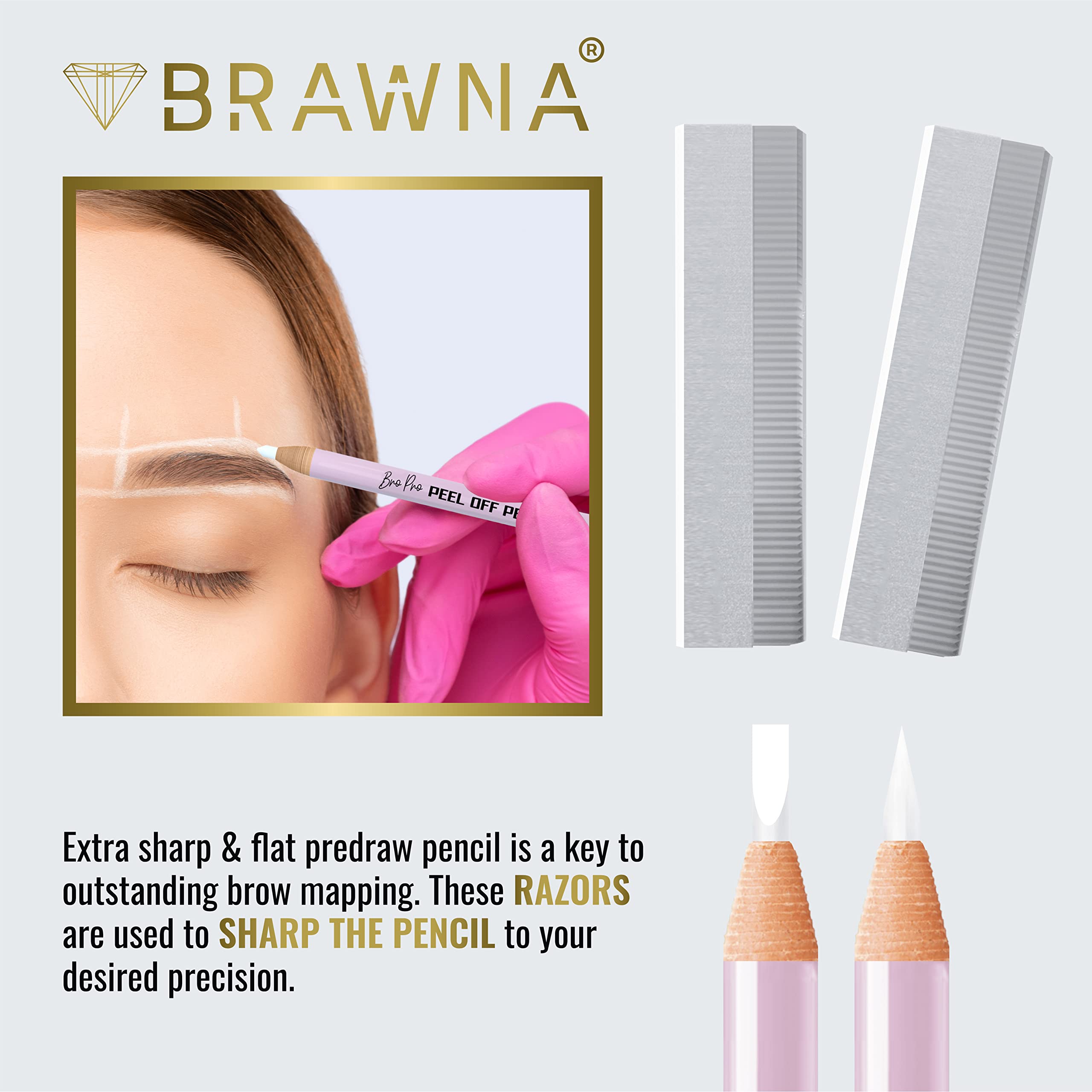 Brawna 6 Pack Brow Pro Peel Off Pencils For Lip & Eyebrow Mapping - Microblading Supplies - White