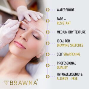 Brawna 6 Pack Brow Pro Peel Off Pencils For Lip & Eyebrow Mapping - Microblading Supplies - White