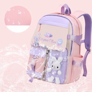 Lvswebe Girls Cute Bunny Backpack Kawaii School Bags Waterproof Laptop Backpack Pink Medium