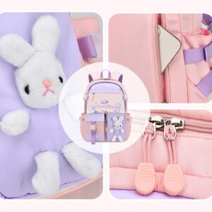 Lvswebe Girls Cute Bunny Backpack Kawaii School Bags Waterproof Laptop Backpack Pink Medium