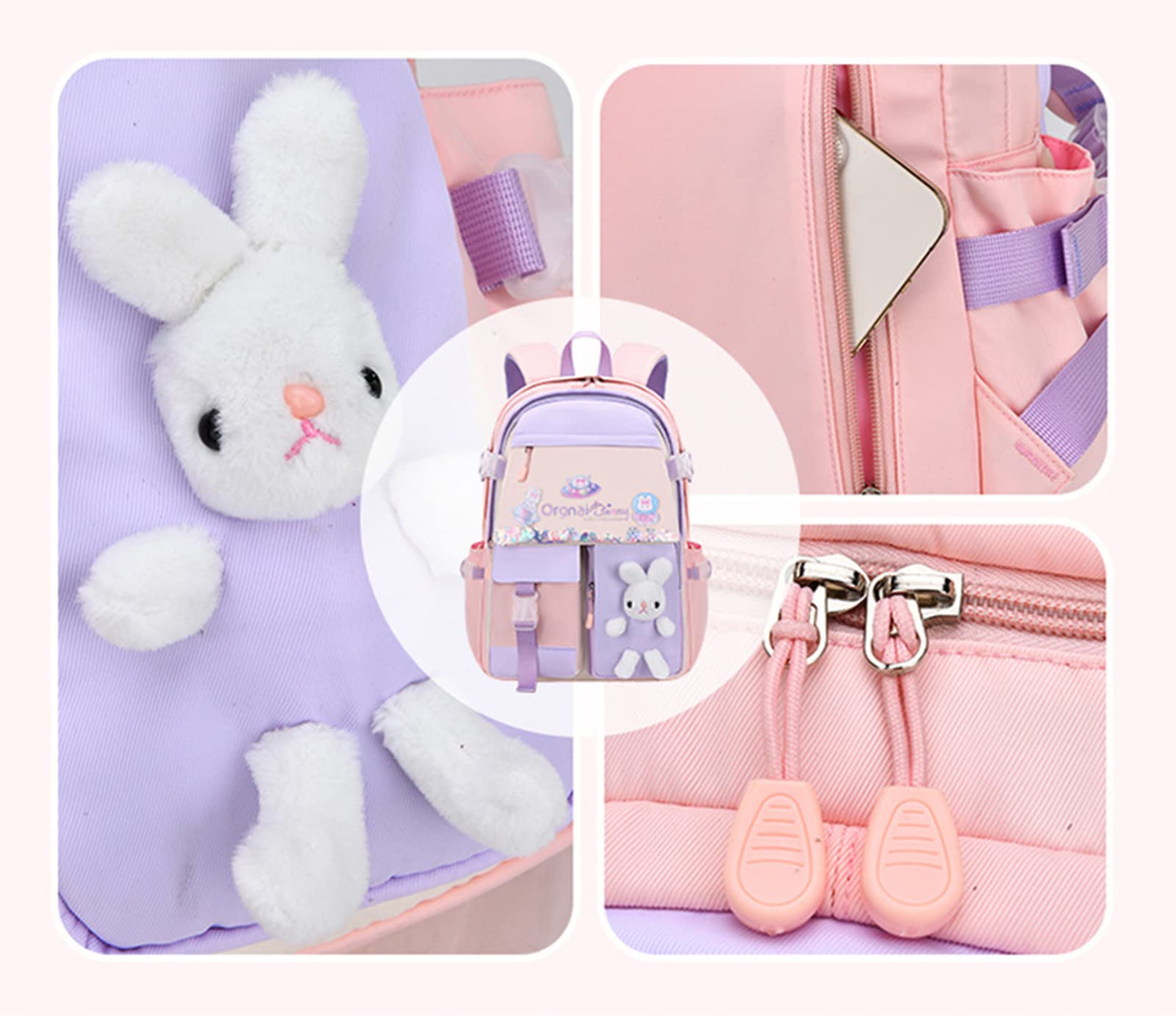 Lvswebe Girls Cute Bunny Backpack Kawaii School Bags Waterproof Laptop Backpack Pink Medium