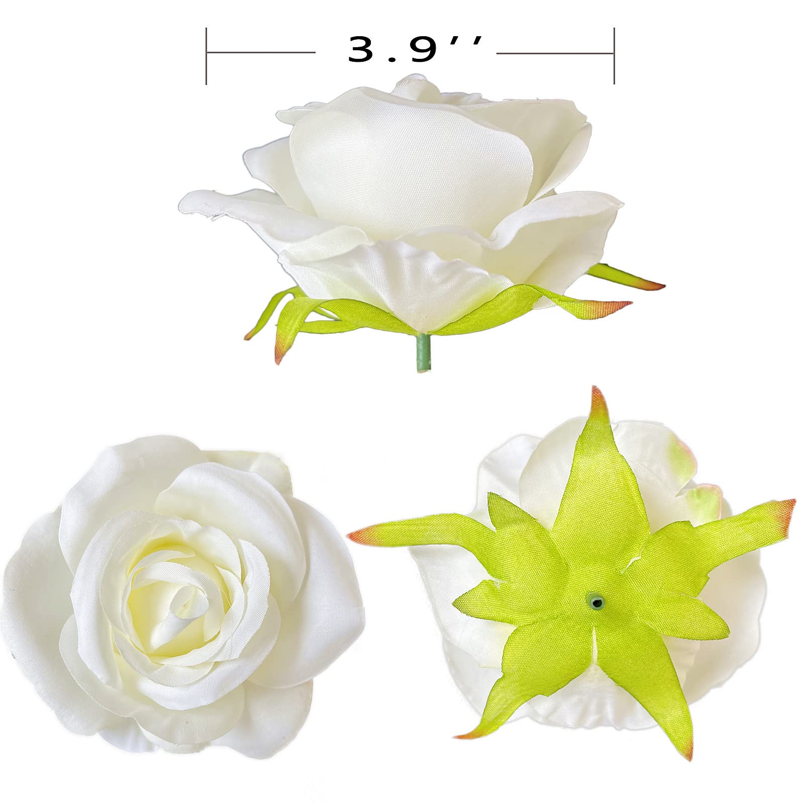 3.5 Inch Artificial Rose Flower Heads 20 Pcs Real Looking Ivory White Roses Heads for Wedding Home Decoration DIY Flower Crafts