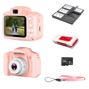 edealz full 1080p kids selfie hd compact digital photo and video rechargeable camera with 32gb tf card & 2" lcd screen and micro usb charging drop proof (pink kit)