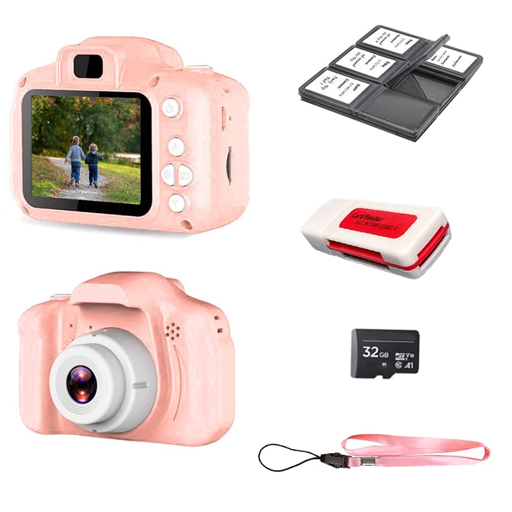 eDealz Full 1080P Kids Selfie HD Compact Digital Photo and Video Rechargeable Camera with 32GB TF Card & 2" LCD Screen and Micro USB Charging Drop Proof (Pink Kit)