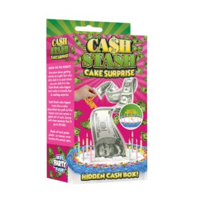 BEST PARTY EVER! Cash Stash Cake Surprise, Pull Out Money Box for Birthday Cake, Holds 40+ Bills, Happy Birthday Cake Topper, Includes Cake Cutter for Easy Use, 1 Count