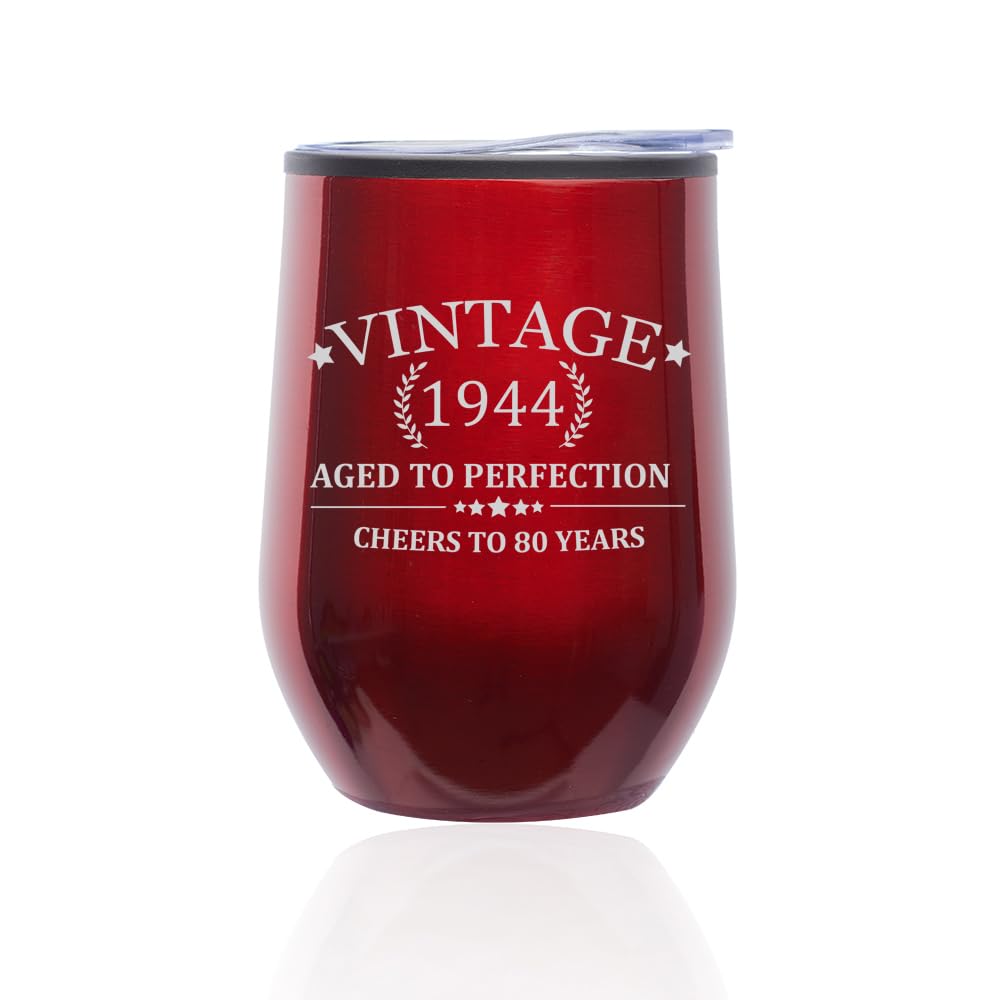 Or Something Stemless Wine Tumbler Glass With Lid Cheers To 80 Years Vintage 1944 80th Birthday (Red)