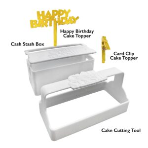 BEST PARTY EVER! Cash Stash Cake Surprise, Pull Out Money Box for Birthday Cake, Holds 40+ Bills, Happy Birthday Cake Topper, Includes Cake Cutter for Easy Use, 1 Count