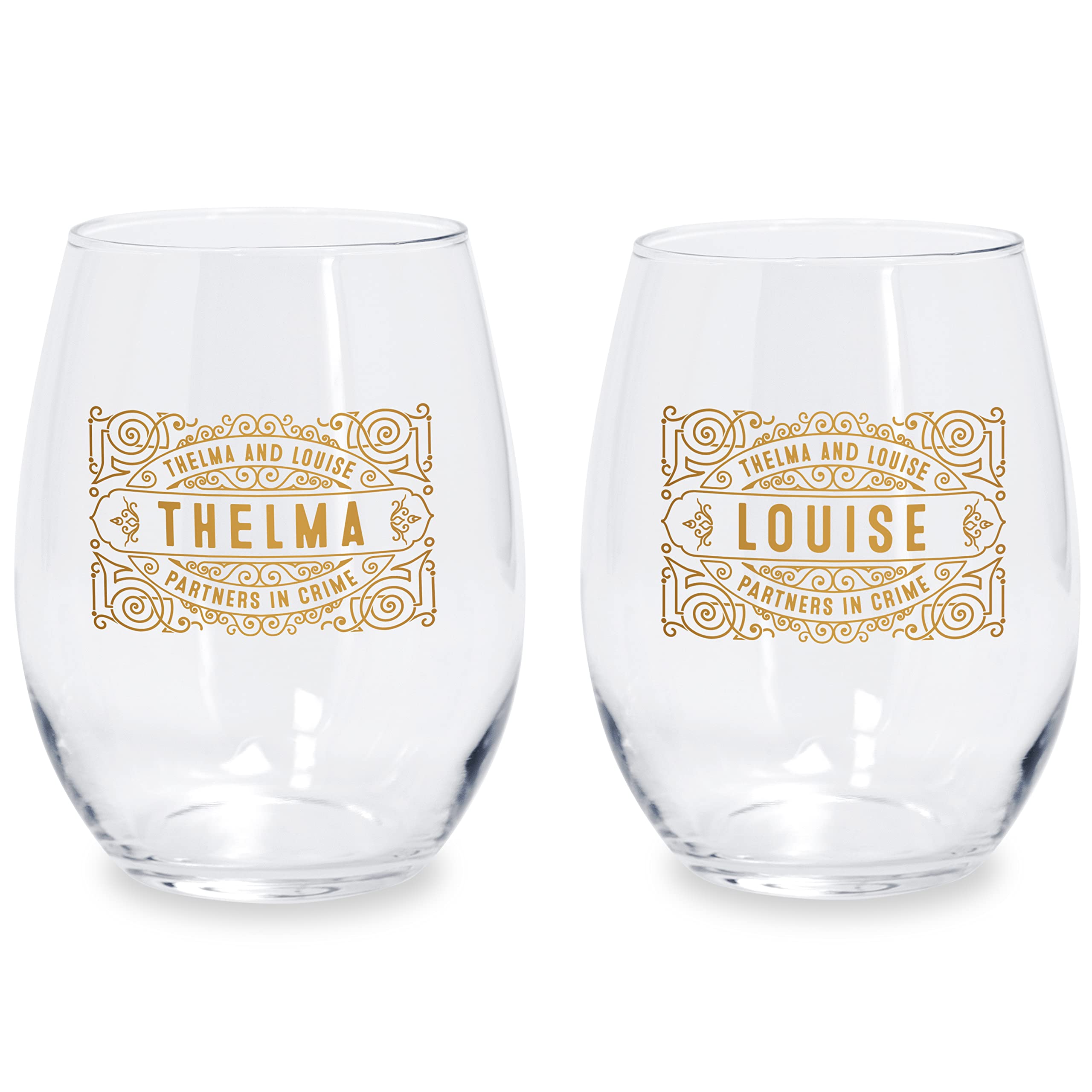 Bad Bananas Thelma and Louise - Gift for Best Friends - Set of Two 21 Oz Stemless Wine Glasses - Friendship Bestie BFF Birthday Gifts for Best Friends Women