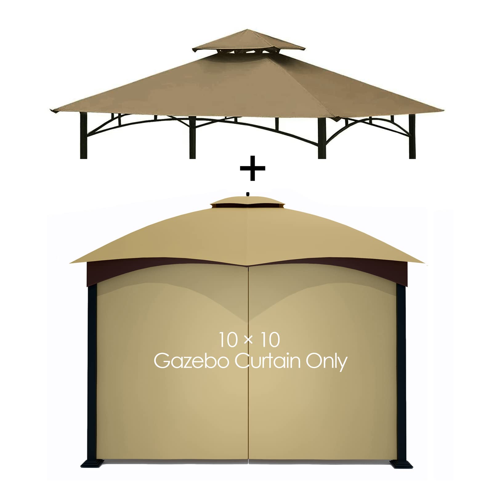 Tanxianzhe Gazebo Replacement Privacy Curtain 10' x 10'+Tanxianzhe 5FT x 8FT Grill Gazebo Shelter Replacement Canopy Cover Double Tiered BBQ Roof Top