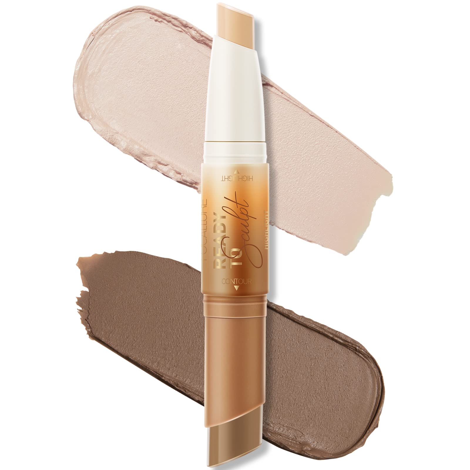 FOCALLURE 2 in 1 Cream Bronzer and Highlighter Stick,Non-greasy & Non-drying Contour Pencil,Easy to Create a Natural Matte Finishing,Long Lasting & Waterproof Face Brighten Make up Pen,LIGHT