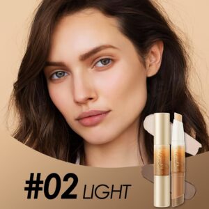 FOCALLURE 2 in 1 Cream Bronzer and Highlighter Stick,Non-greasy & Non-drying Contour Pencil,Easy to Create a Natural Matte Finishing,Long Lasting & Waterproof Face Brighten Make up Pen,LIGHT