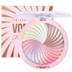 tintark 4 inch supersize vortex highlighter palette for face body cheek,ultra shimmer sparkle compact,talc free,glow metallic glitter brighten illuminator,pink pearl powder,rose gold,peach,champagne