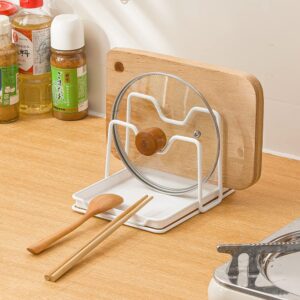 Poeland Pot Lid Holder, 2 Layers Pot Lid Organizer Multifunctional Lid and Spoon Rest Rack with Drip Tray for Pot Lids, Spatulas, Spoons, Cutting Boards