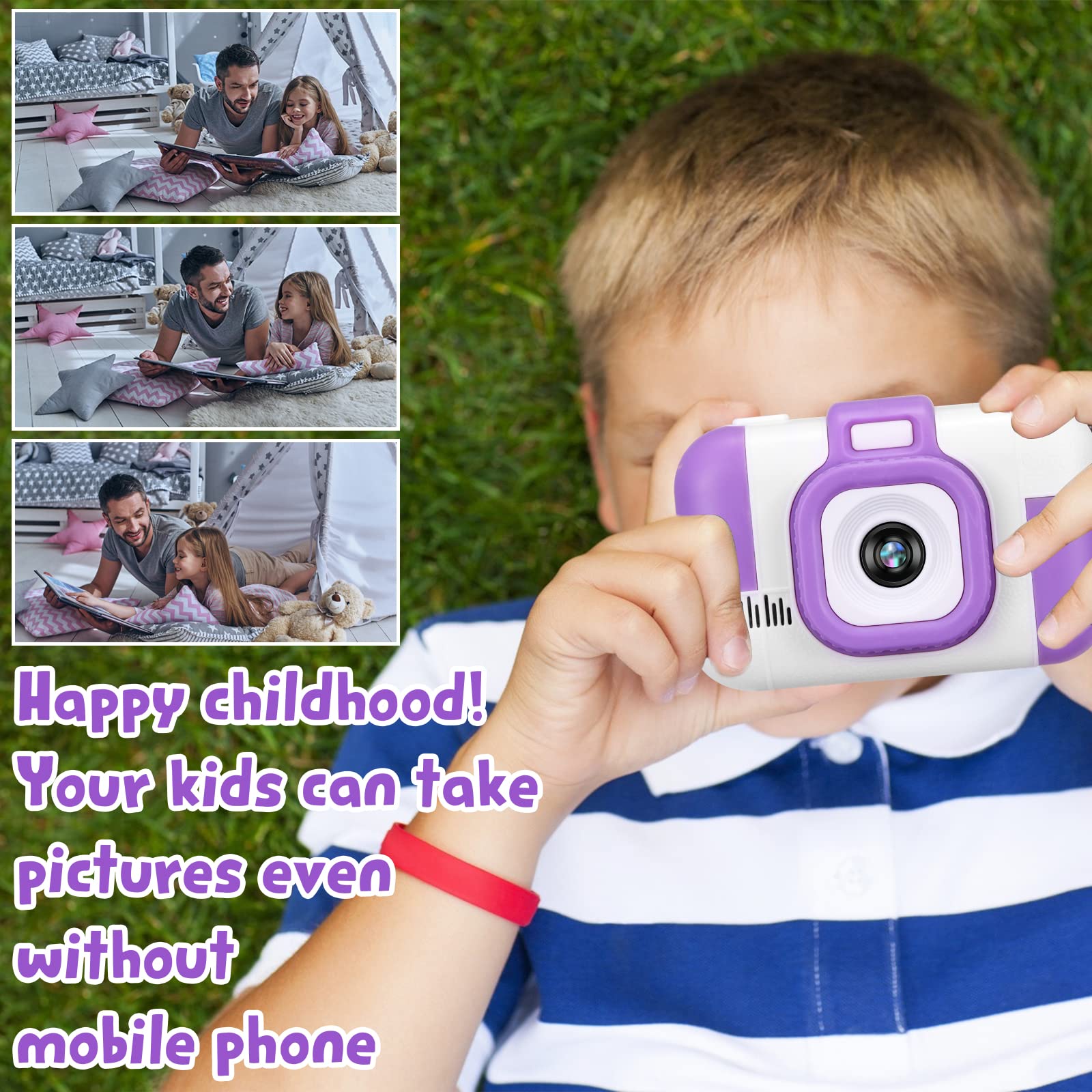 Kids Camera Christmas Birthday Gifts - Girls Age 3-10, Upgrade Kids Selfie Camera HD Digital Video Cameras for Toddler, Portable Toy for 3 4 5 6 7 8 9 10 Year Old Girls Boys with 32GB SD Card Purple