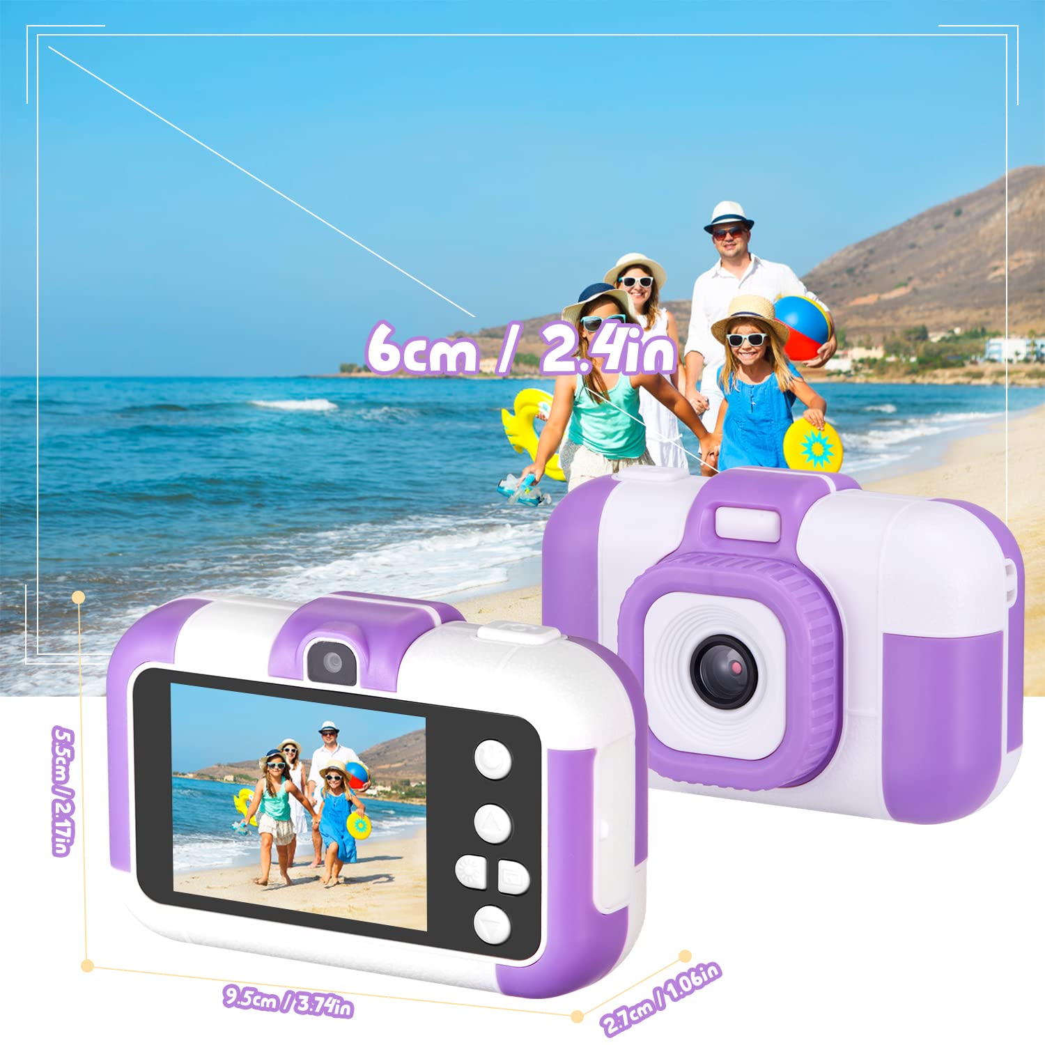 Kids Camera Christmas Birthday Gifts - Girls Age 3-10, Upgrade Kids Selfie Camera HD Digital Video Cameras for Toddler, Portable Toy for 3 4 5 6 7 8 9 10 Year Old Girls Boys with 32GB SD Card Purple