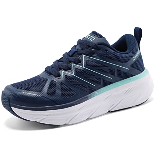 STQ Orthopedic Shoes, Plantar Fasciitis Shoes for Women, Arch Support Fashion Sneaker with Lace Up Design, Comfortable Walking Shoes for Heel and Foot Pain Relief Navy Teal Size 7.5