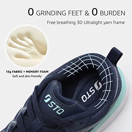 STQ Orthopedic Shoes, Plantar Fasciitis Shoes for Women, Arch Support Fashion Sneaker with Lace Up Design, Comfortable Walking Shoes for Heel and Foot Pain Relief Navy Teal Size 7.5