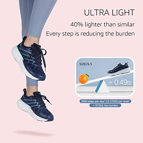 STQ Orthopedic Shoes, Plantar Fasciitis Shoes for Women, Arch Support Fashion Sneaker with Lace Up Design, Comfortable Walking Shoes for Heel and Foot Pain Relief Navy Teal Size 7.5