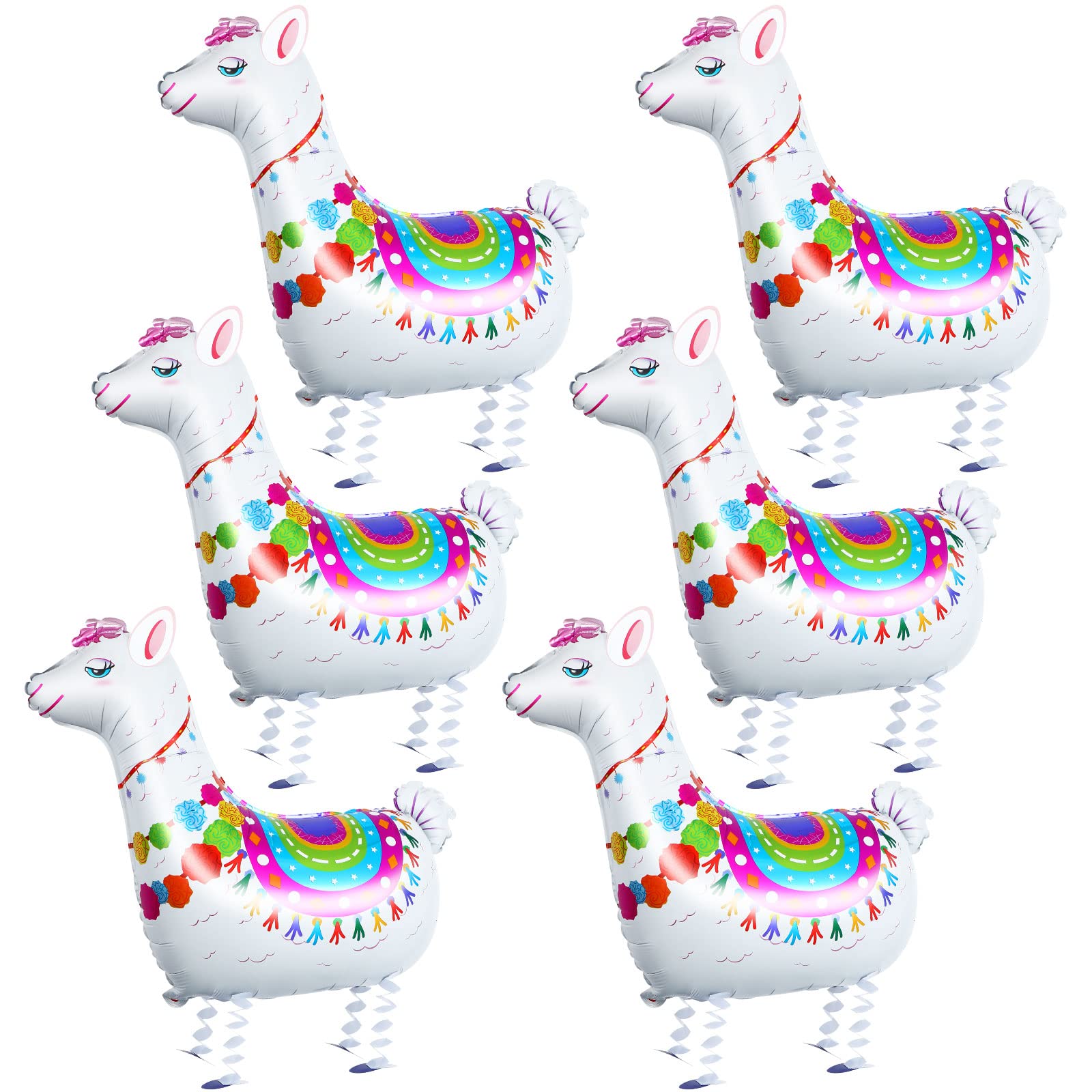 6 Pcs Walking Llama Animal Balloons Self Standing Lovely White Alpaca Llama Foil Balloons for Mexican Fiesta Themed Party Children Birthday Party Baby Shower Wedding Party Decorations