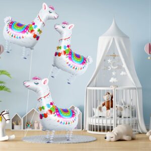 6 Pcs Walking Llama Animal Balloons Self Standing Lovely White Alpaca Llama Foil Balloons for Mexican Fiesta Themed Party Children Birthday Party Baby Shower Wedding Party Decorations