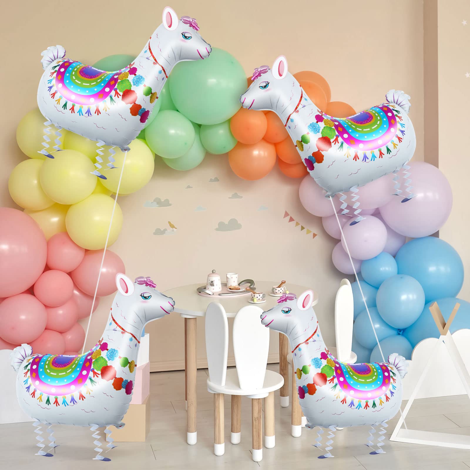 6 Pcs Walking Llama Animal Balloons Self Standing Lovely White Alpaca Llama Foil Balloons for Mexican Fiesta Themed Party Children Birthday Party Baby Shower Wedding Party Decorations