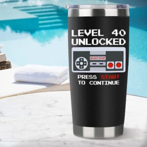 40th Birthday Gifts Men Birthday Gifts For Him 20oz Level 40 Unlocked Wine Tumbler Gifts For Video Game Lovers Husband Boyfriend Teen Boys Bday Xmas Party Presents Black Travel Cup With Straw