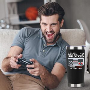 40th Birthday Gifts Men Birthday Gifts For Him 20oz Level 40 Unlocked Wine Tumbler Gifts For Video Game Lovers Husband Boyfriend Teen Boys Bday Xmas Party Presents Black Travel Cup With Straw