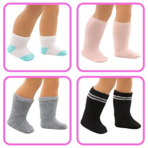 Miunana 5 Pairs Doll Socks for 18 Inch Girl Doll,Include 2 Pairs Striped Socks and 2 Two-Tone Socks and 1 Pairs Solid Color Socks Have 9 Colors Send by Random for Baby Doll