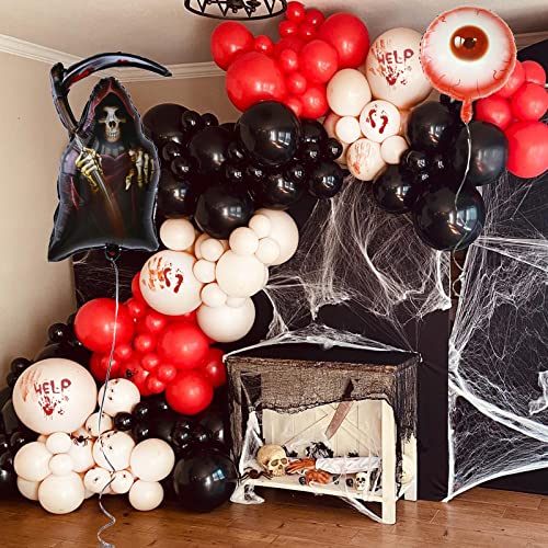 Felice Arts Halloween Blood Splatter Balloon Arch Garland Kit White Red Black Balloons with Red Blood Eye and Demon Foil Balloons for Birthday Vampire Haunted House Halloween Party Supplies