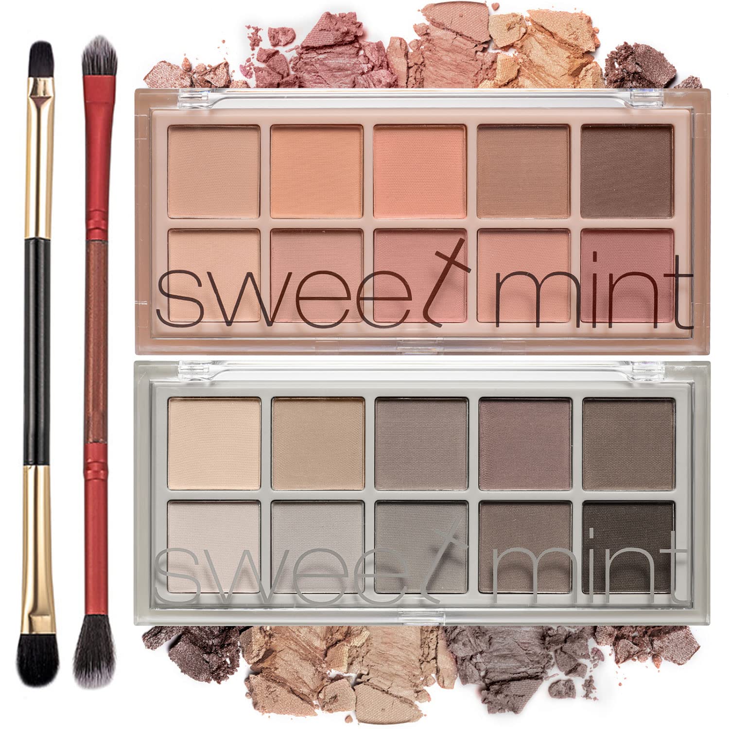 Topcent Sweet Mint 10 Colors Eyeshadow Palette, 2Pcs Smooth Matte Eyeshadow Makeup Palette, High Pigmented, Blendable Long Lasting Neutral Eye Palette with Professional Eyeshadow Brush (04and05)