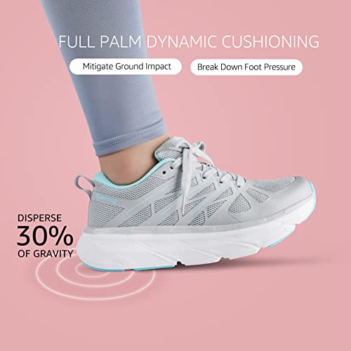 STQ Womens Fashion Sneakers with Arch Support, Comfortable Platform Shoes for Plantar Fasciitis, Orthopedic Walking Tennis Shoes Light Grey Teal Size 8