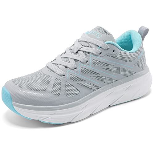 STQ Womens Fashion Sneakers with Arch Support, Comfortable Platform Shoes for Plantar Fasciitis, Orthopedic Walking Tennis Shoes Light Grey Teal Size 8