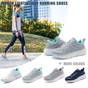 STQ Womens Fashion Sneakers with Arch Support, Comfortable Platform Shoes for Plantar Fasciitis, Orthopedic Walking Tennis Shoes Light Grey Teal Size 8