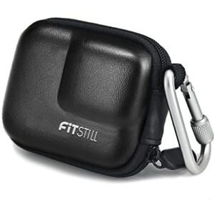 fitstill black pu mini carrying case for go pro hero 12/11/10/9/8/7/(2018)/6/5 black,hard shell travel storage case for dji osmo action,akaso,campark,yi action camera and more