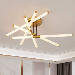 myhaptim modern led flush mount ceiling light 10-light led close to ceiling light rotatable gold light fixture for kitchen bedroom dining room,3200k,not dimmable