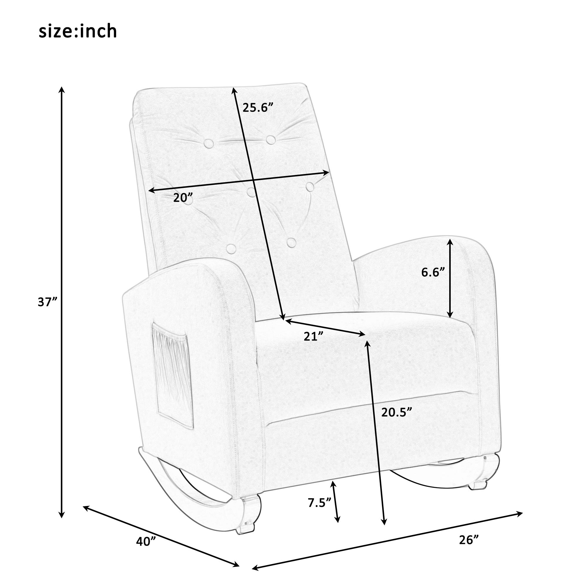 Majnesvon Rocking Chair Mid-Century Modern Nursery Rocking Armchair Upholstered Tall Back Accent Glider Rocker for Living Room(Beige + Velvet)