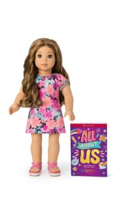 american girl truly me 18-inch doll #118 with hazel eyes, caramel hair w/highlights, light skin, t-shirt dress, for ages 6+