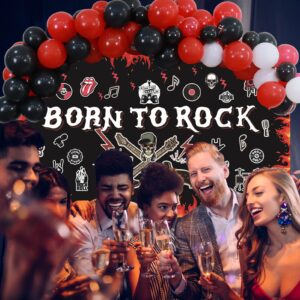 Crenics Rock and Roll Party Decorations - Large Born to Rock Backdrop Banner, Balloons Arch Kit and Guitar Foil Balloons for Rock Star Music Theme Birthday Party Supplies