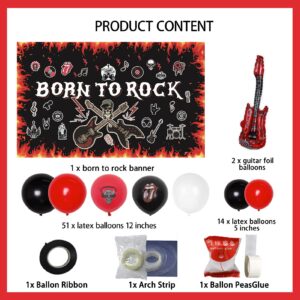 Crenics Rock and Roll Party Decorations - Large Born to Rock Backdrop Banner, Balloons Arch Kit and Guitar Foil Balloons for Rock Star Music Theme Birthday Party Supplies