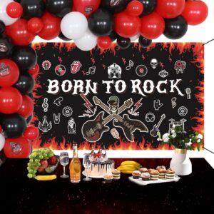 Crenics Rock and Roll Party Decorations - Large Born to Rock Backdrop Banner, Balloons Arch Kit and Guitar Foil Balloons for Rock Star Music Theme Birthday Party Supplies