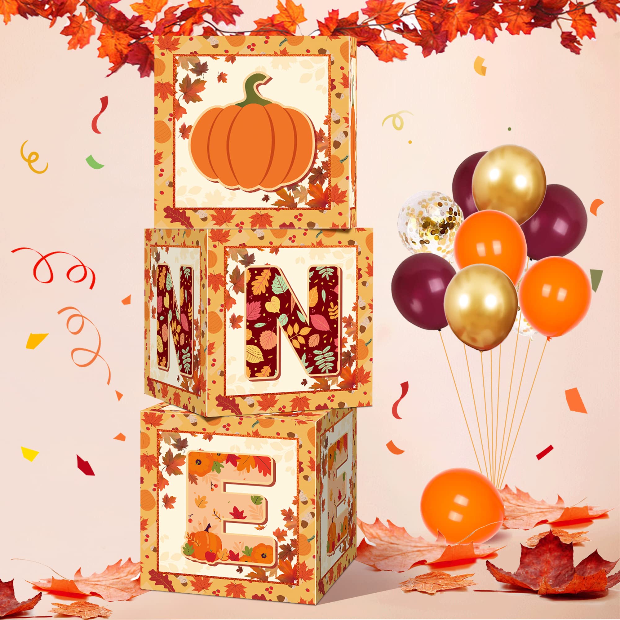 Little Pumpkin 1st Birthday Fall Decorations Balloon Boxes,3pcs One Boxes in Fall Little Pumpkin Theme for First Birthday Baby Party Decorations Supplies