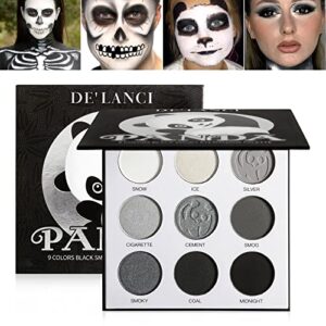 afflano gray eyeshadow palette grey black white silver, blendable smokey eye eyeshadow palette, for sfx skull goth look halloween makeup palette, long lasting dark eye shadow pallet - panda