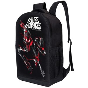 Marvel Comics Spiderman Backpack - Into The Spider-Verse Black Knapsack 16 inch Mesh Padded Bag (Miles Morales)