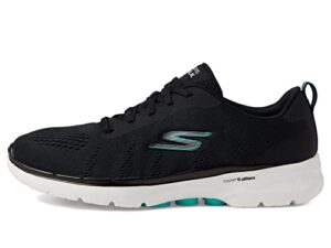 skechers women's go walk 6-sky wind sneaker, black/turquoise, 10