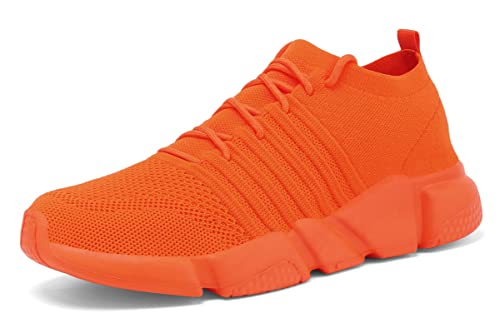 GSLMOLN Mens's Women's Gym Shoes Knitted Fashion Slip on Sneakers Lightweight Breathable Athletic Shoes Fashin Tennis Sport Shoes Orange M 10.5/W 12.5