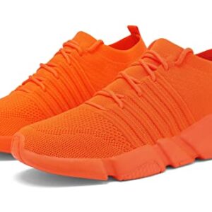 GSLMOLN Mens's Women's Gym Shoes Knitted Fashion Slip on Sneakers Lightweight Breathable Athletic Shoes Fashin Tennis Sport Shoes Orange M 10.5/W 12.5