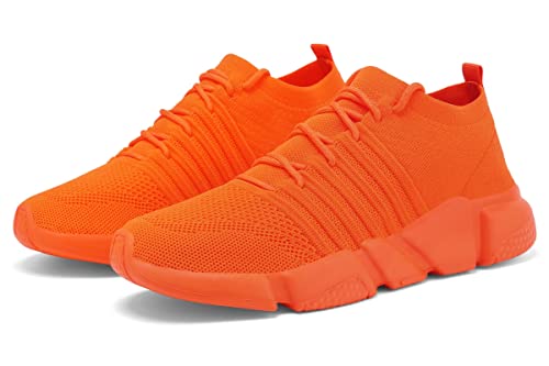 GSLMOLN Mens's Women's Gym Shoes Knitted Fashion Slip on Sneakers Lightweight Breathable Athletic Shoes Fashin Tennis Sport Shoes Orange M 10.5/W 12.5