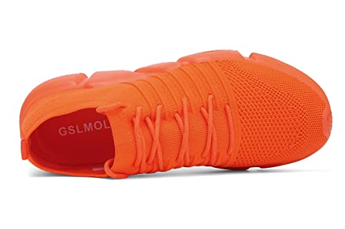 GSLMOLN Mens's Women's Gym Shoes Knitted Fashion Slip on Sneakers Lightweight Breathable Athletic Shoes Fashin Tennis Sport Shoes Orange M 10.5/W 12.5