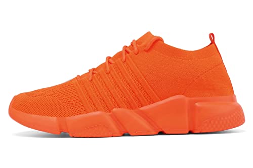 GSLMOLN Mens's Women's Gym Shoes Knitted Fashion Slip on Sneakers Lightweight Breathable Athletic Shoes Fashin Tennis Sport Shoes Orange M 10.5/W 12.5