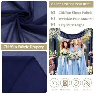 Wedding Arch Draping Fabric Chiffon Fabric Navy Blue Drapery 2 Panels 6 Yards Sheer Ceiling Drapes Chiffon Backdrop Curtains for Parties Wedding Ceremony Reception Arbor Curtains Swag Decorations